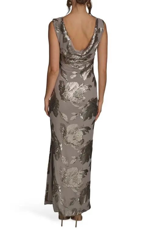 Donna Karan New York Sequin Floral Gown - Dark Clay